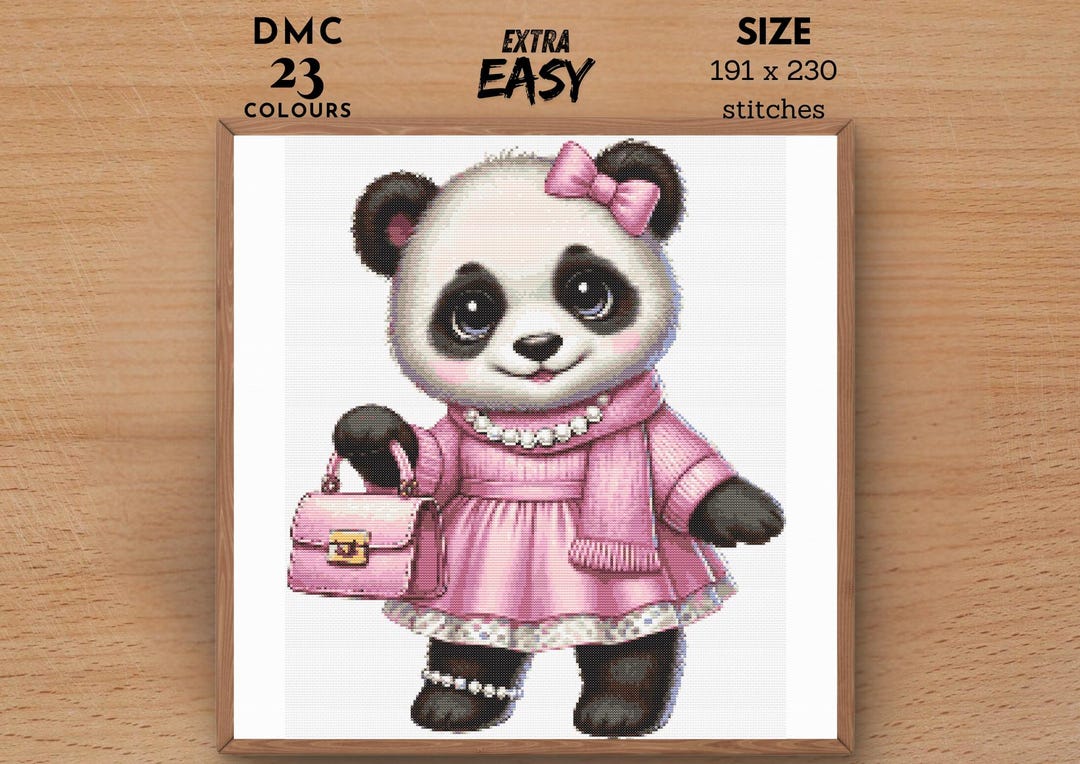 Cute Panda Animals Modern Counted Easy Cross Stitch Pattern, Animal ...