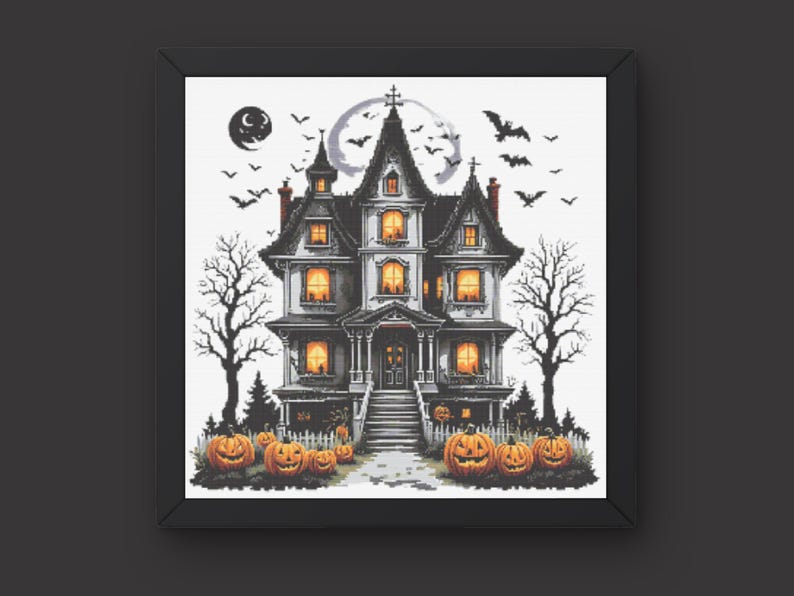 Haunted House Cross Stitch Pattern: Halloween Horror (PDF) - Etsy