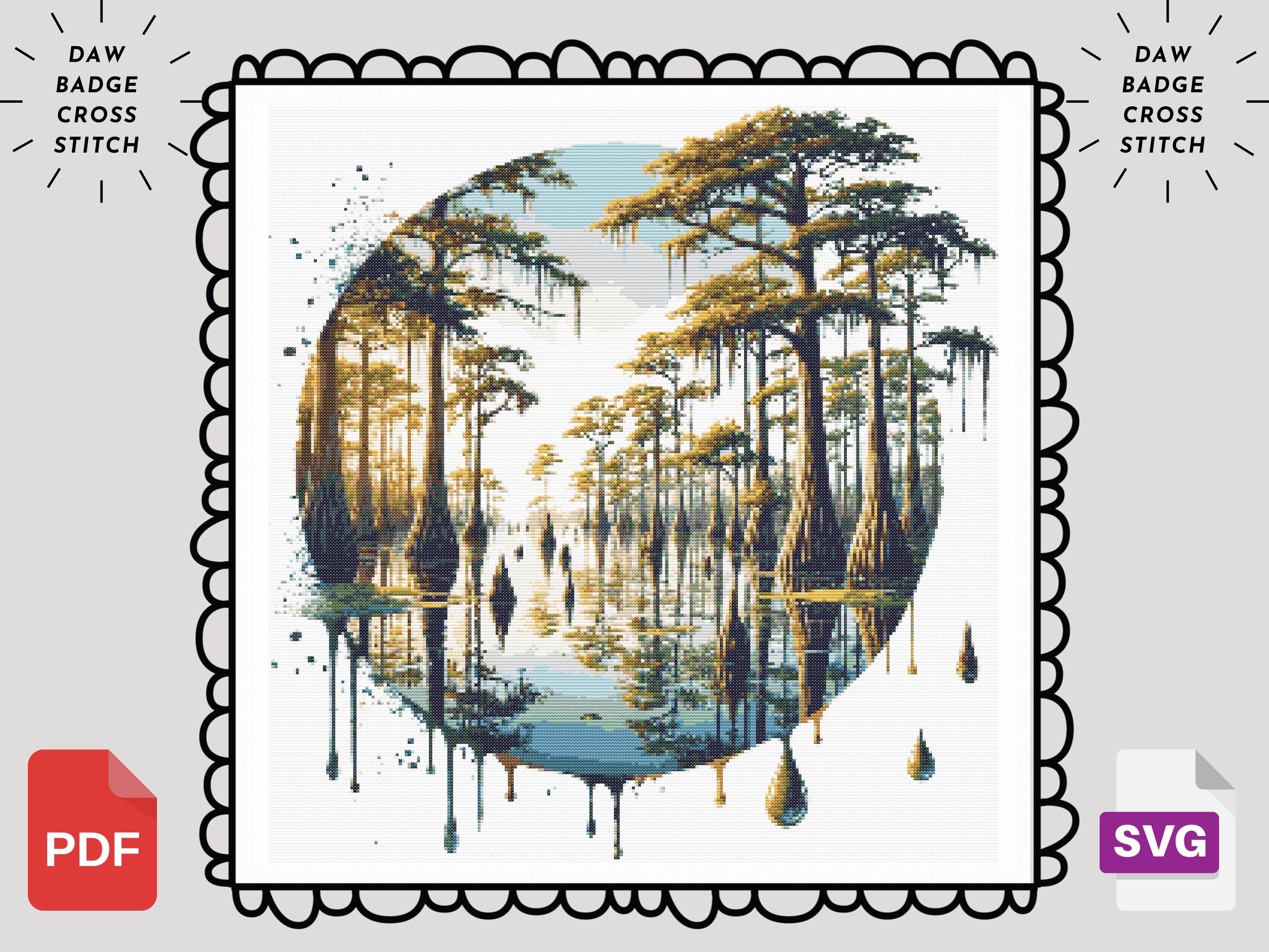 Forest Tree Lake Scenery Cross Stitch Pattern PDF, Cypress Swamp ...