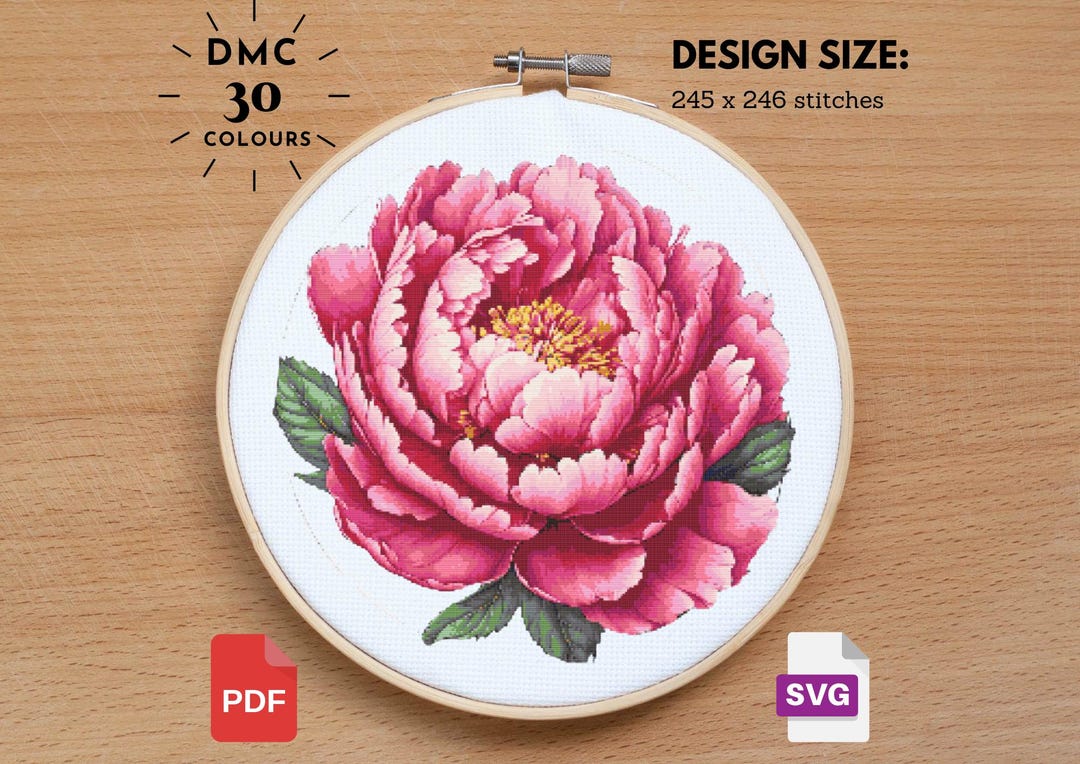Pink Peony Cross Stitch Peony Pattern, Flower Pattern, Floral Cross ...
