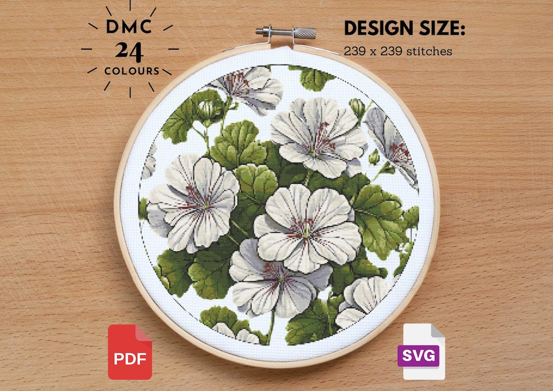 White Geranium Cross Stitch Geranium Pattern, Flower Pattern, Floral ...