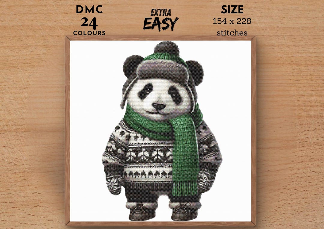 Cute Panda Animals Modern Counted Easy Cross Stitch Pattern, Animal ...