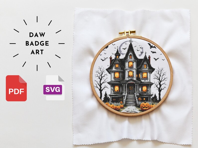 Haunted House Cross Stitch Pattern: Halloween Horror (PDF) - Etsy