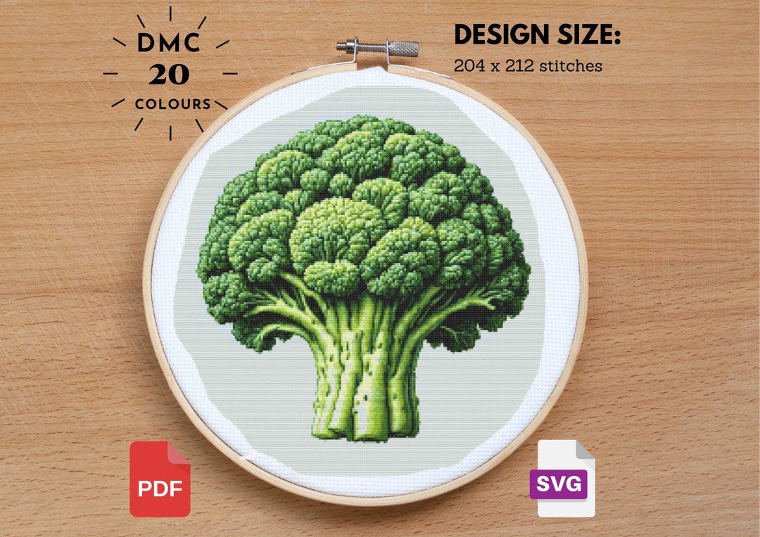 Broccoli Cross Stitch Broccoli Pattern Vegetable Fruit Embroidery Fruit ...