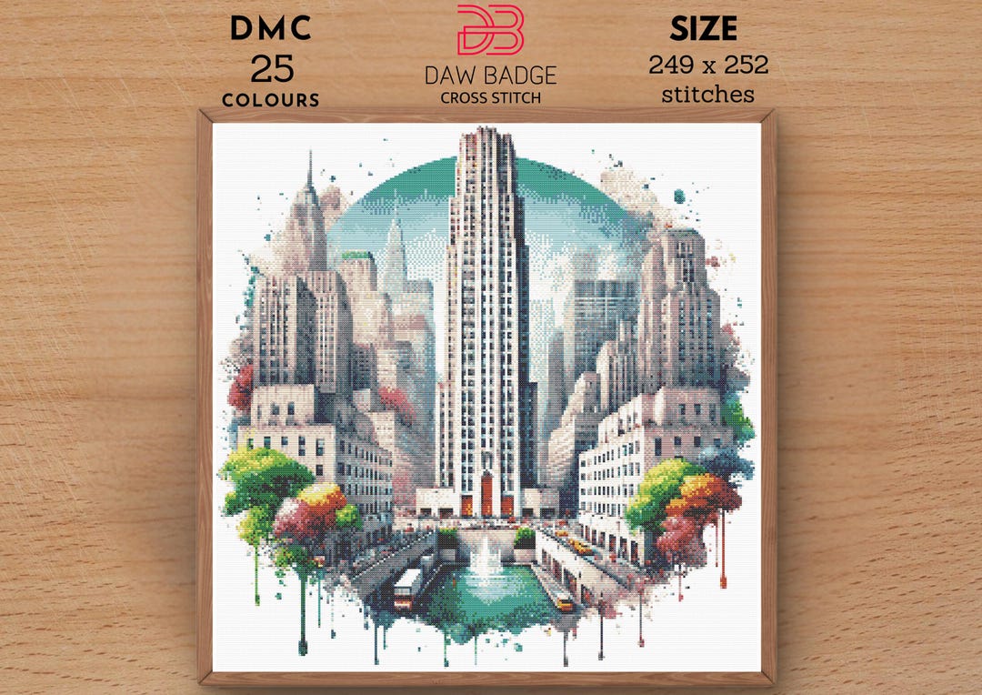 Rockefeller Center Cross Stitch Pattern: Watercolor City Landscape (PDF ...