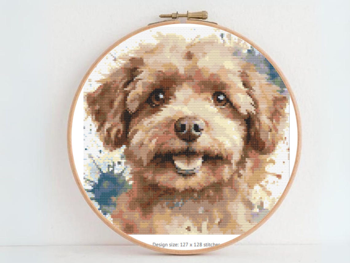 Poochon Dog Cross Stitch Pattern: Watercolor Pet Portrait (PDF) - Etsy