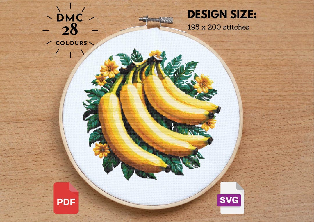 Banana Cross Stitch Banana Pattern Vegetable Fruit Embroidery Fruit ...