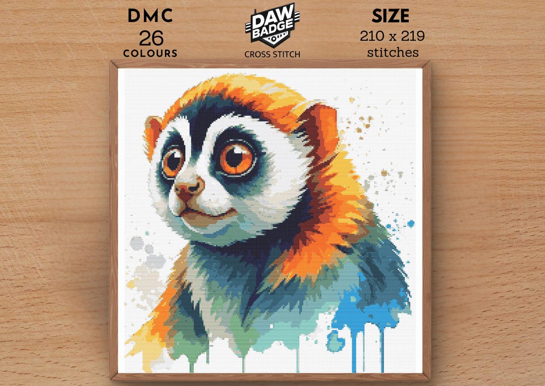 Loris Watercolor Animals Large Cross Stitch Pattern, Animal Cozy Cross ...
