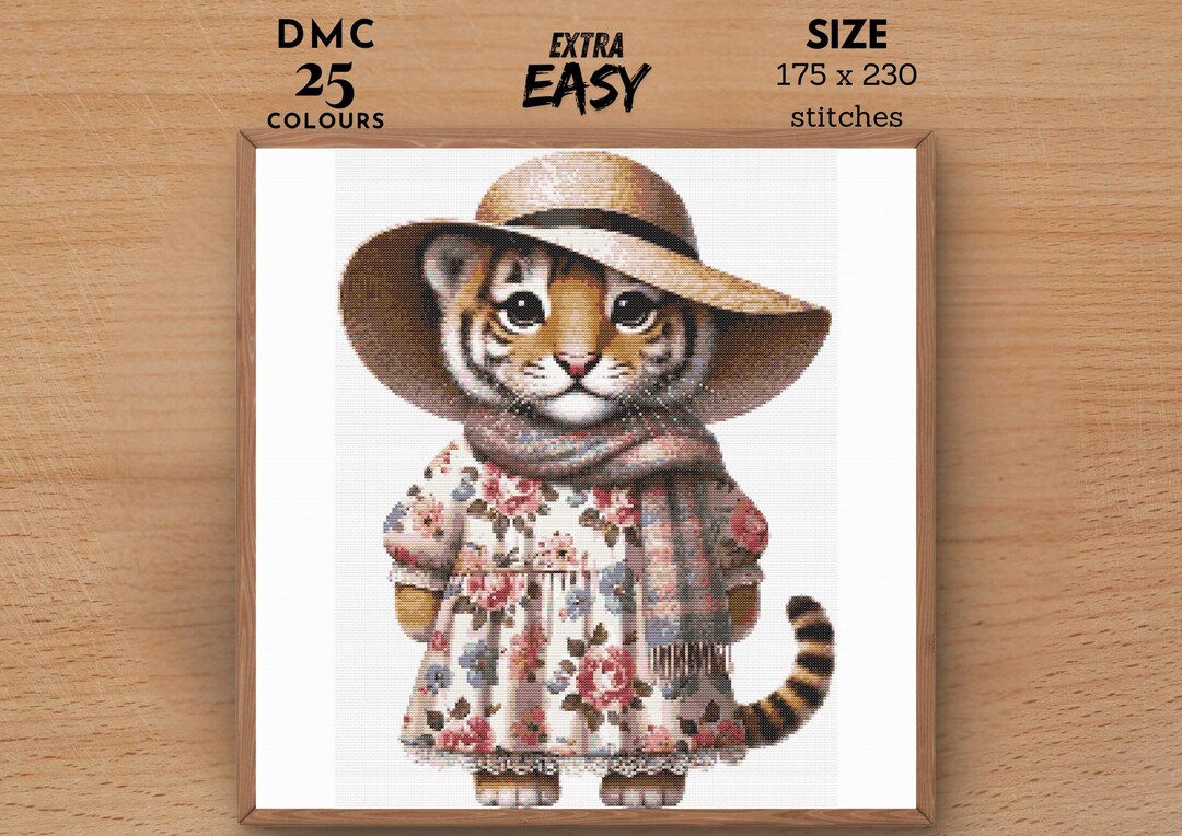 Cute Tiger Animals Modern Counted Easy Cross Stitch Pattern, Animal ...