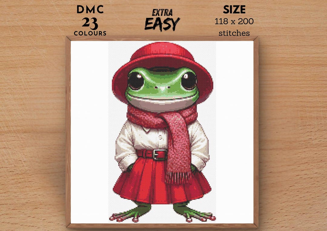 Cute Frog Animals Modern Counted Easy Cross Stitch Pattern, Animal ...