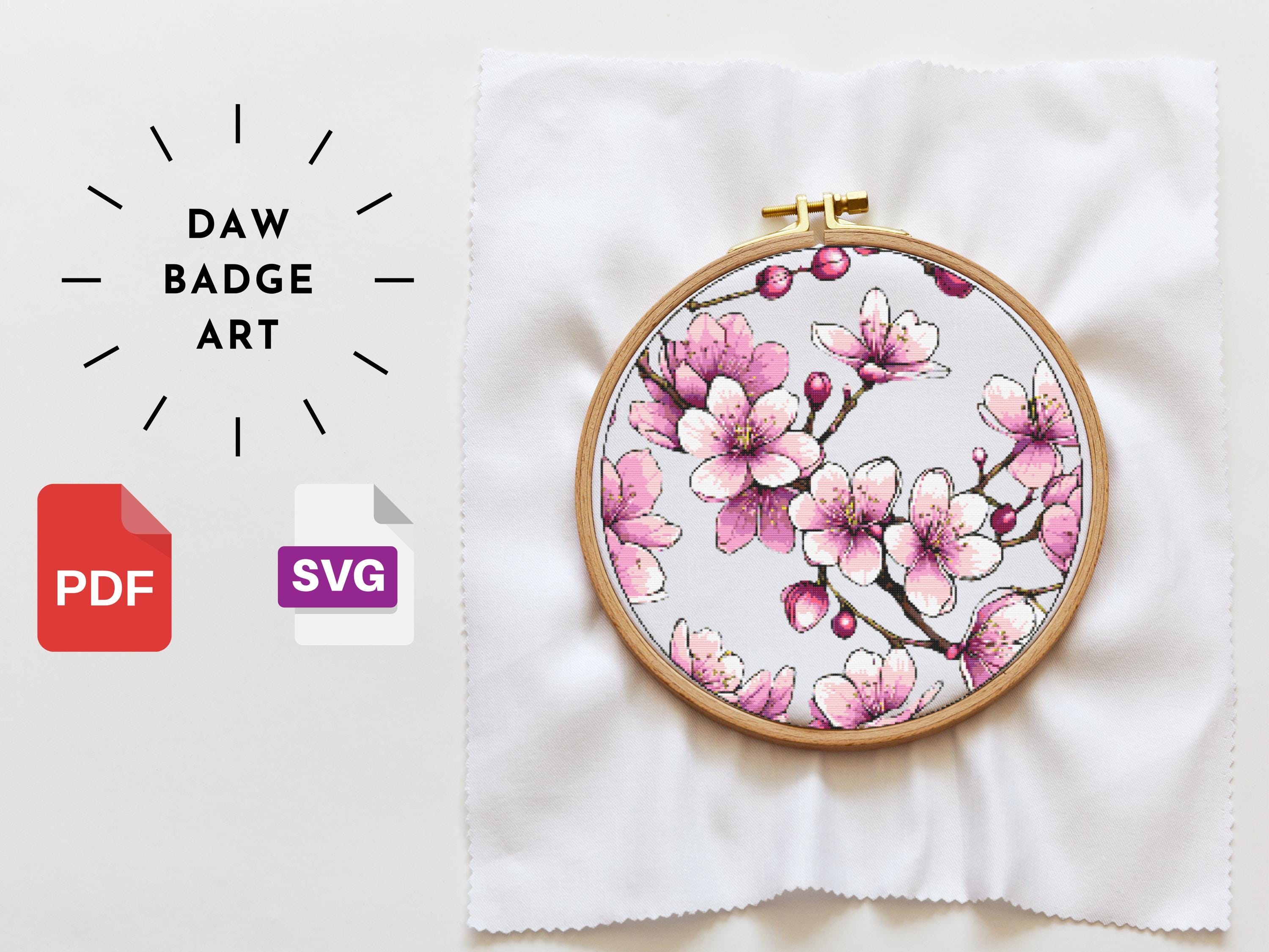 Purple Cherry Blossom Cross Stitch Pattern: Floral Garden Design (PDF ...