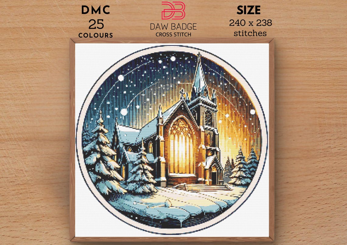 Winter Church Scene Cross Stitch Pattern (PDF, SVG) - Etsy