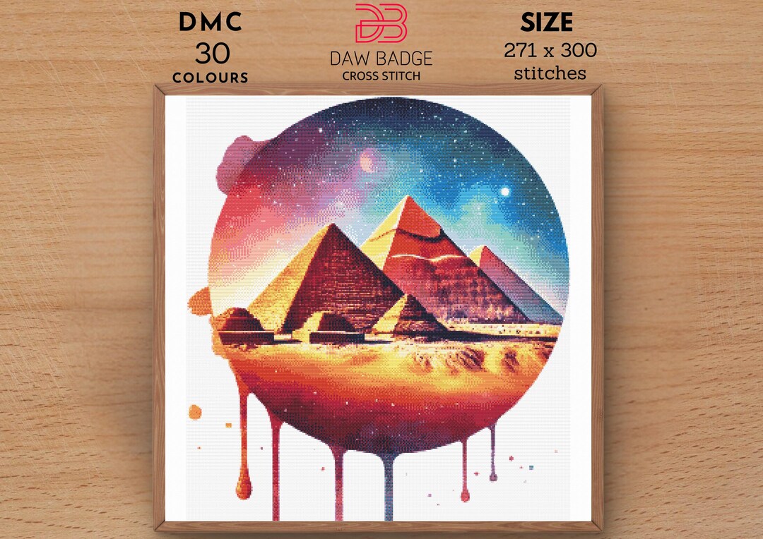 Pyramids of Giza Cross Stitch Pattern: Watercolor Landscape (PDF ...