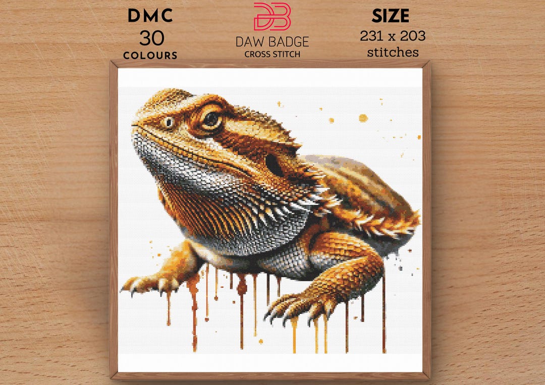 Bearded Dragon Cross Stitch Pattern: Watercolor Reptile Design (PDF) - Etsy