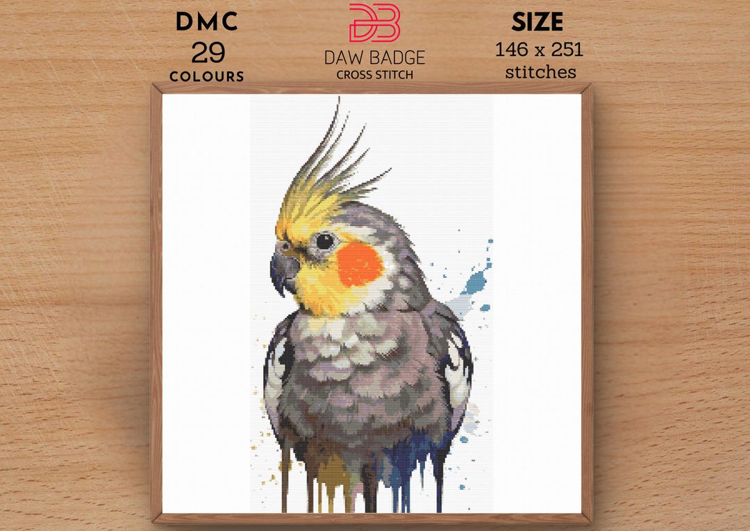 Cockatiel Bird Parrot Animal Cross Stitch Watercolor Pattern PDF, Large ...
