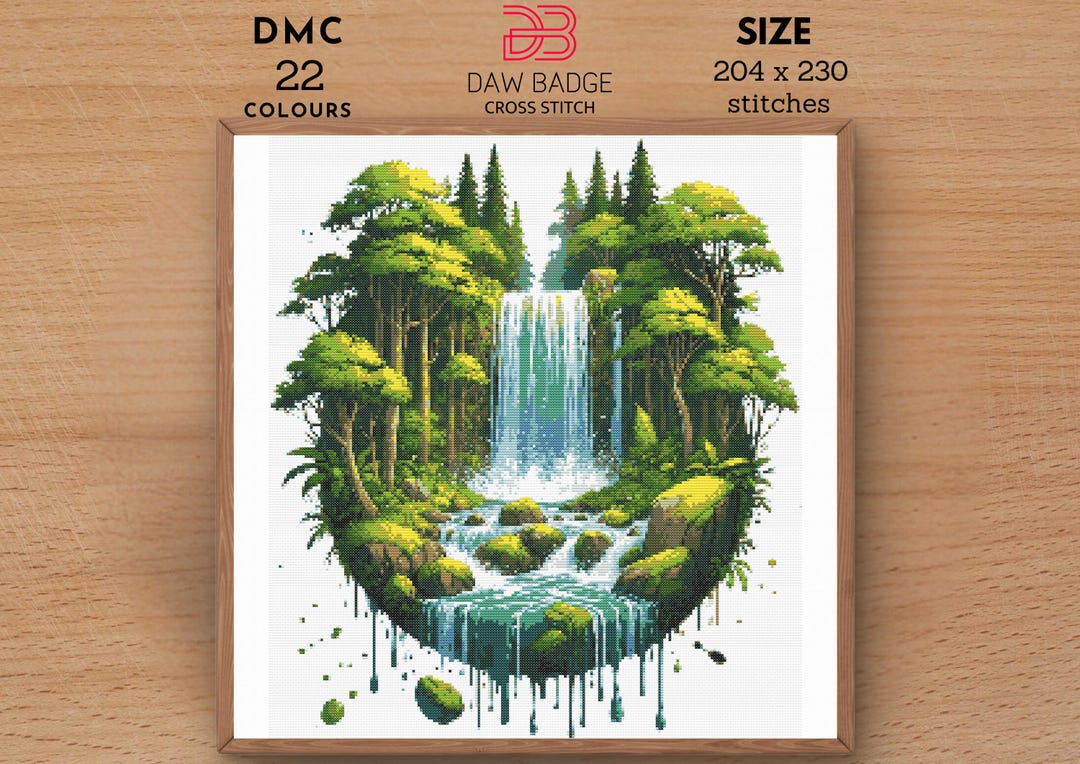 Forest Waterfall Cross Stitch Pattern: Nature Landscape Embroidery (PDF ...