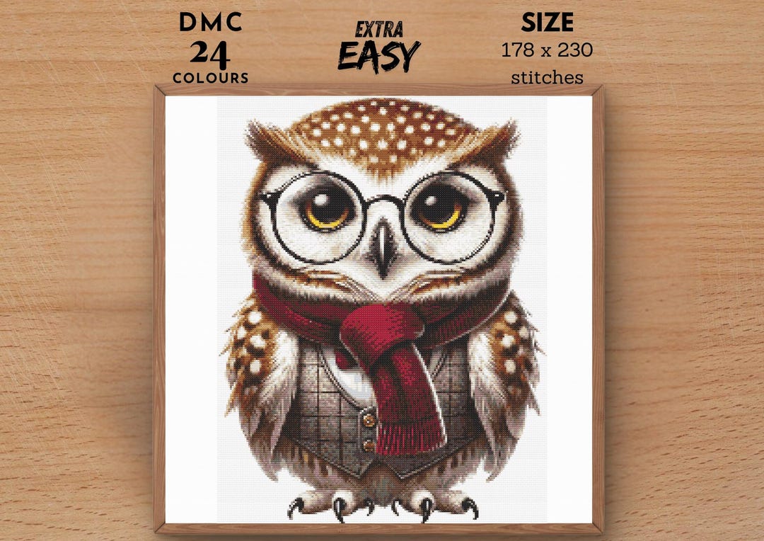 Cute Owl in Clothes Cross Stitch Pattern, Owl Pattern, Modern Counted ...