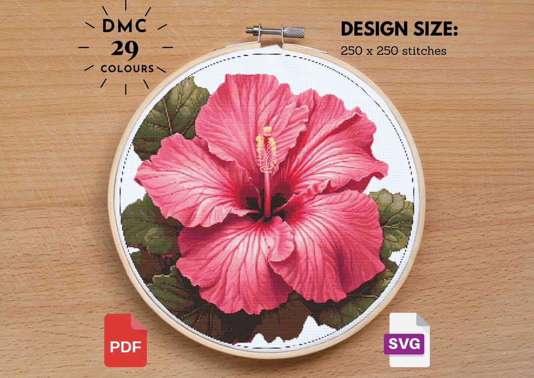 Pink Hibiscus Cross Stitch Hibiscus Pattern, Flower Pattern Floral ...