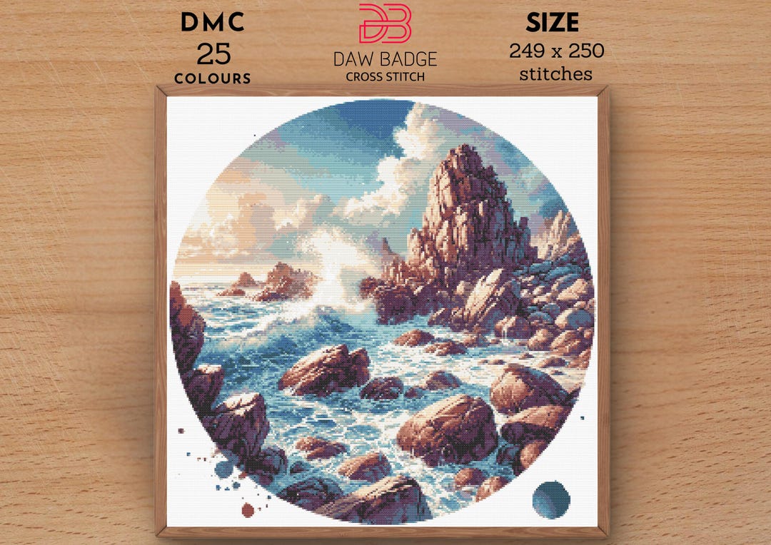 Watercolor Water Sea Beach Ocean Cross Stitch Pattern PDF, Rocky ...