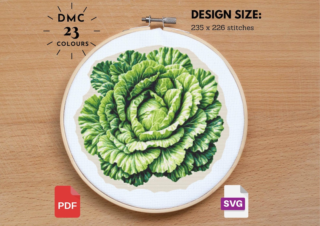 Lettuce Cross Stitch Lettuce Pattern Vegetable Fruit Embroidery Fruit ...