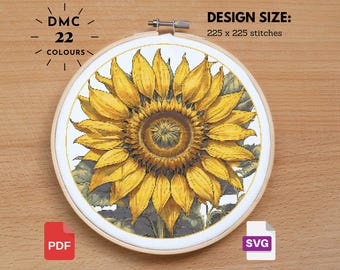 SUNFLOWER Cross Stitch Pattern, PDF Digital Download, Garden, Summer ...