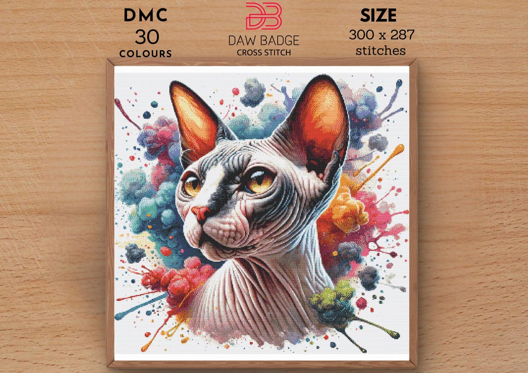 Sphynx Cat Animal Cross Stitch Watercolor Art Pattern PDF, Counted ...