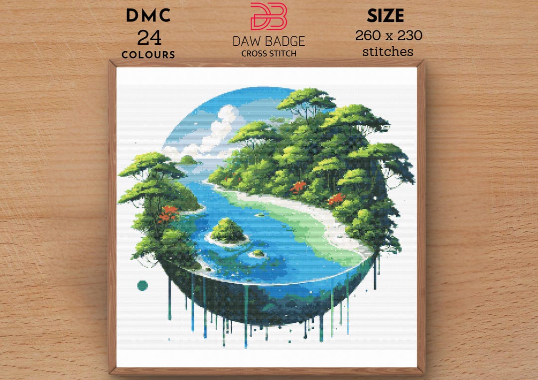 Tropical Lagoon Cross Stitch Pattern: Watercolor Landscape (PDF) - Etsy