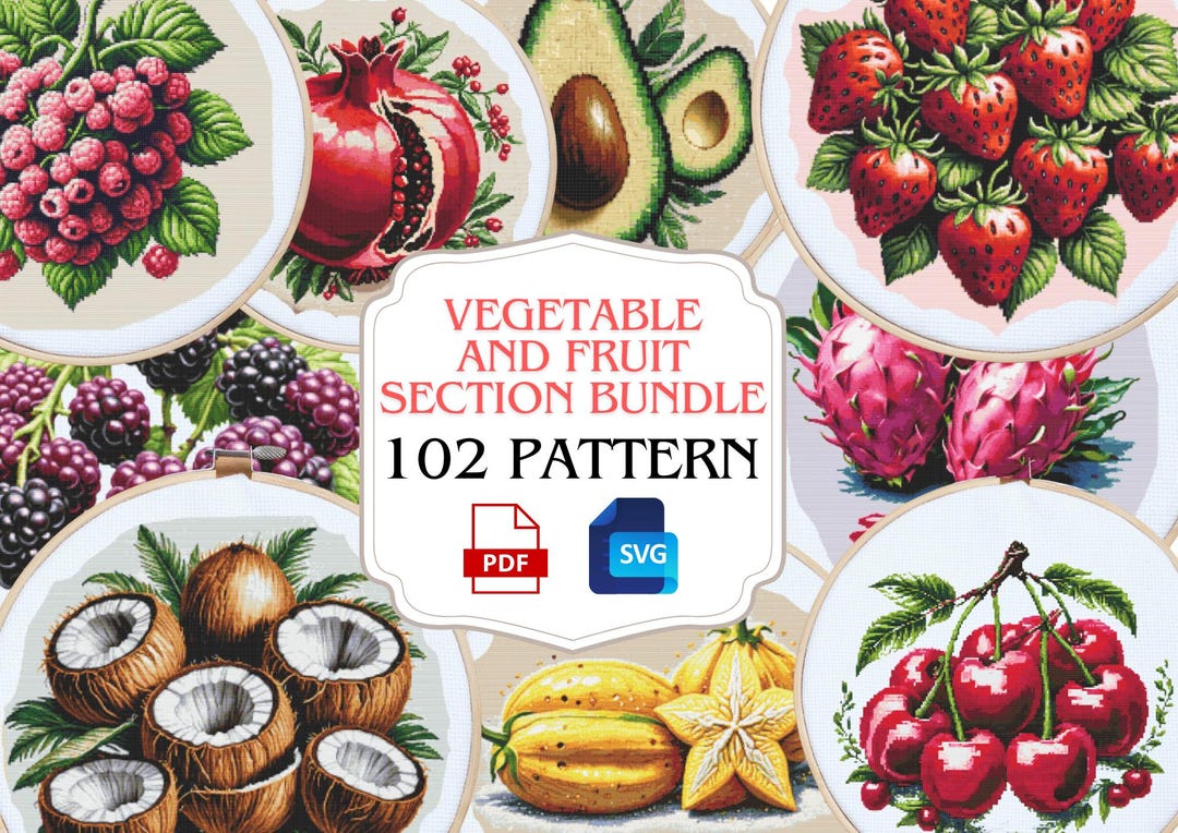 Vegetable and Fruit Cross Stitch Pattern Bundle Pack Cross Stitch ...