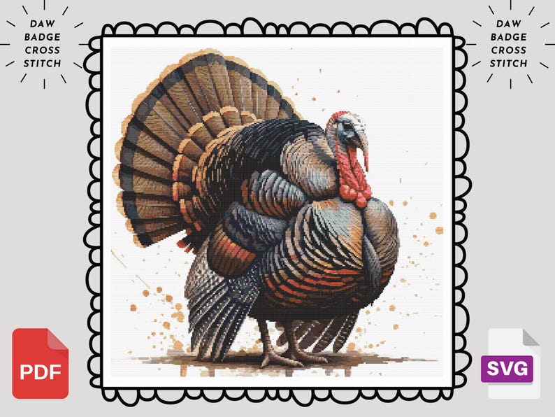 Turkey Cross Stitch Pattern: Watercolor Bird Embroidery (PDF) - Etsy