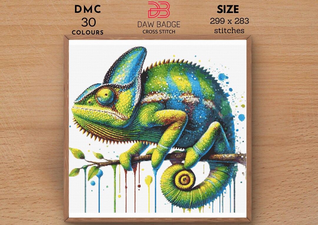 Watercolor Chameleon Cross Stitch Pattern: Reptile Animal Design (PDF ...