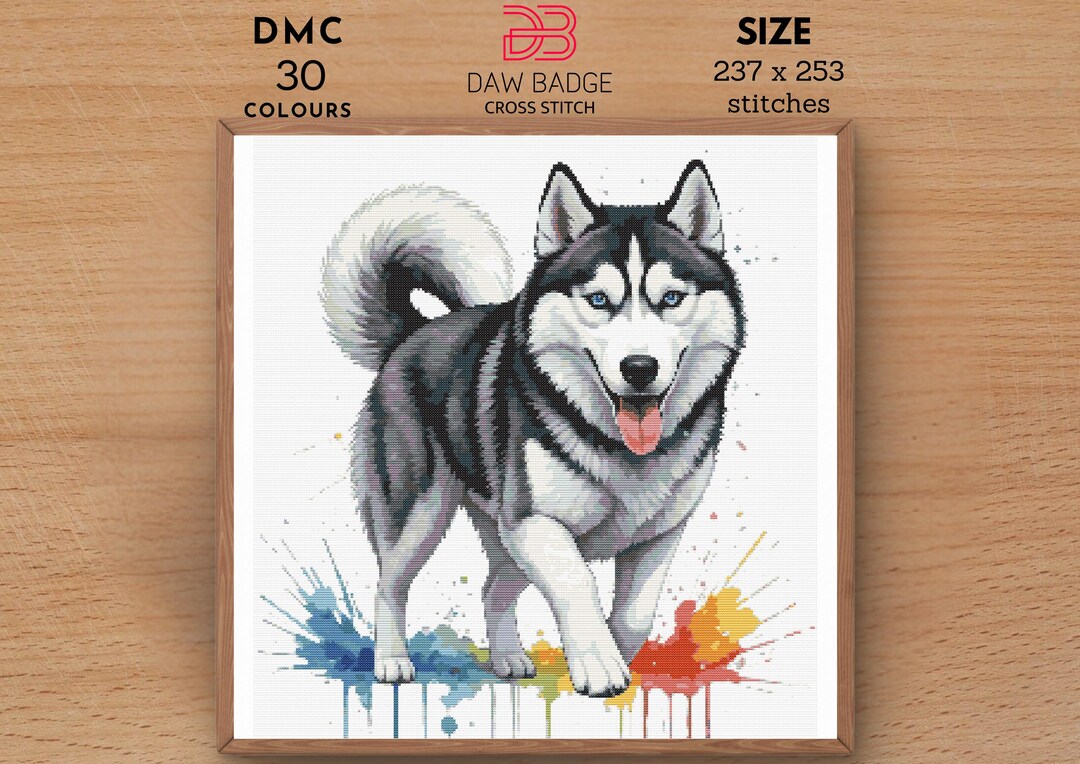 Siberian Husky Cross Stitch Pattern: Watercolor Dog Embroidery (PDF) - Etsy
