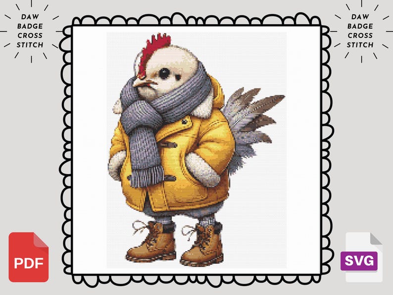 Cute Rooster in Winter Outfit Cross Stitch Pattern (PDF, SVG) - Etsy