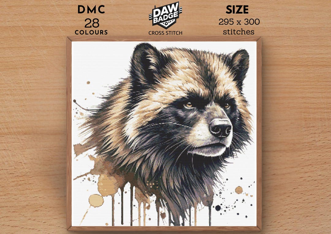 Wolverine Watercolor Animals Large Cross Stitch Pattern, Animal Lover ...