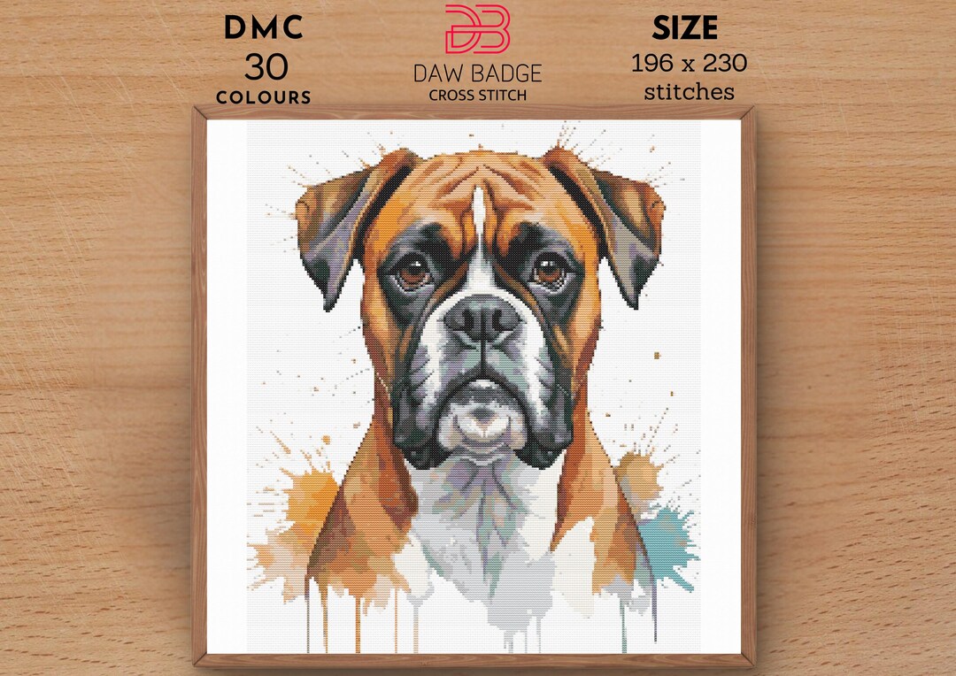 Boxer Dog Cross Stitch Pattern: Watercolor Animal Embroidery (PDF) - Etsy