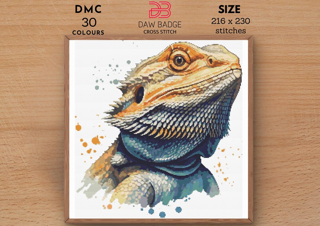 Bearded Dragon Cross Stitch Pattern: Watercolor Reptile Design (PDF) - Etsy