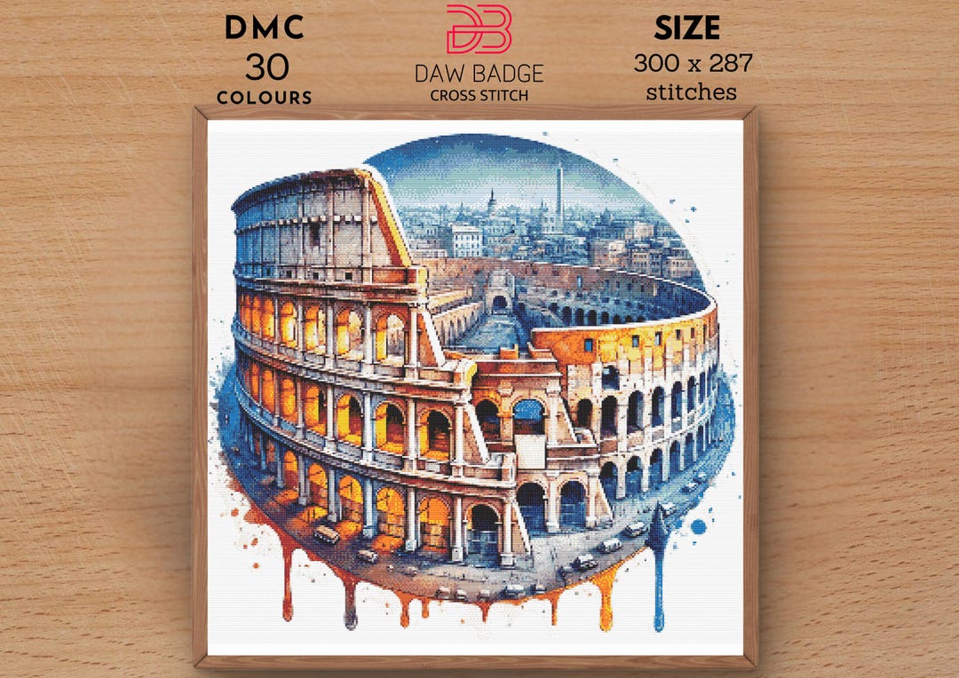 Colosseum Cross Stitch Pattern: Watercolor Landmark (PDF Pattern) - Etsy