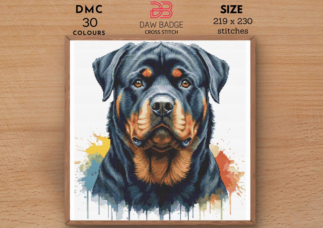 Rottweiler Dog Cross Stitch Pattern: Watercolor Animal Design (PDF) - Etsy
