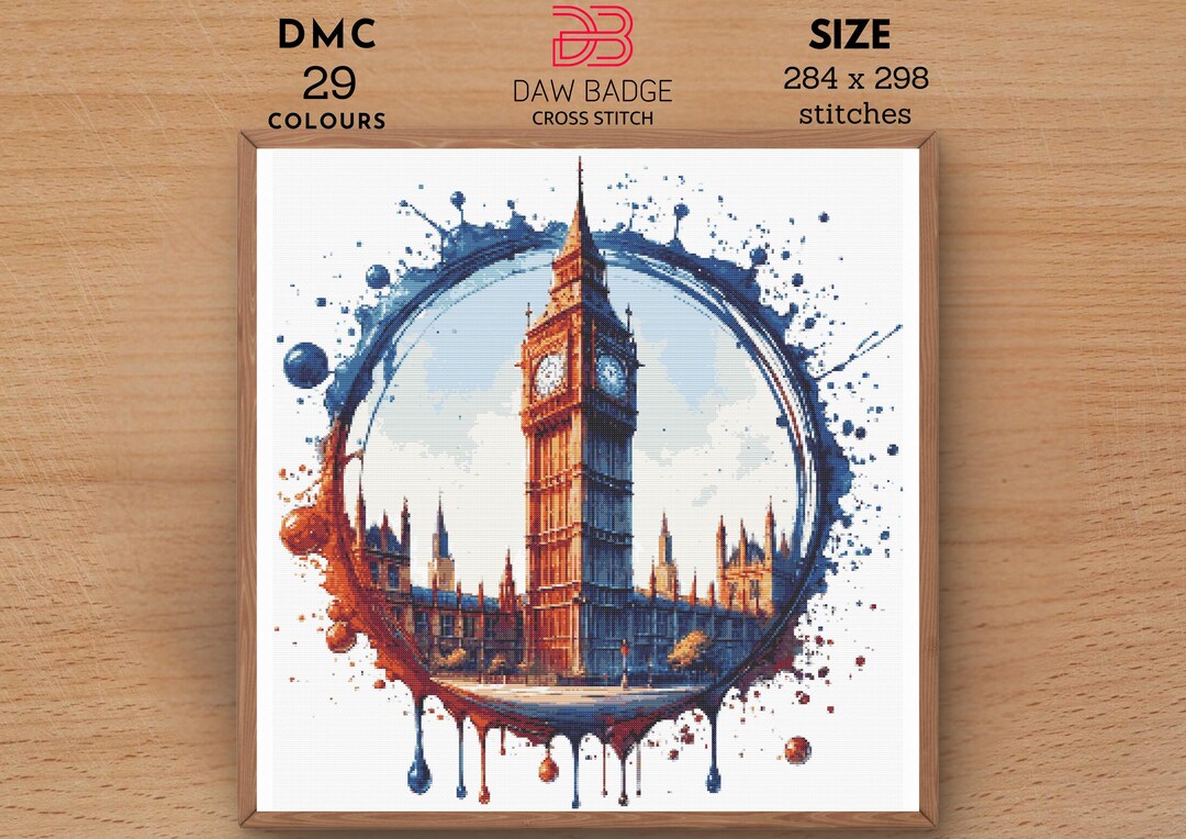 Big Ben Cross Stitch Pattern: Watercolor London Landmark (PDF Pattern ...