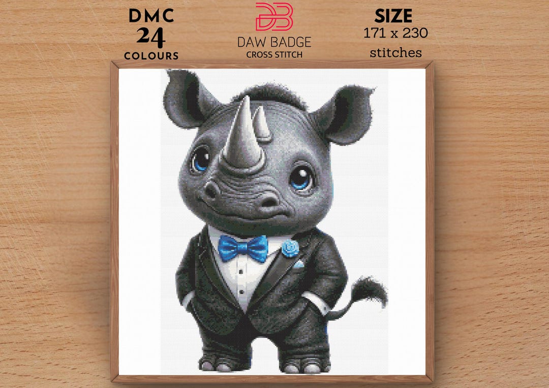 Cute Rhinoceros Animals Modern Counted Easy Cross Stitch Pattern ...