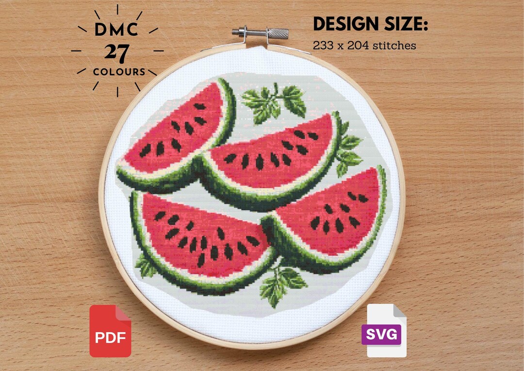 Watermelon Cross Stitch Pattern: Fruit Embroidery Design (PDF) - Etsy