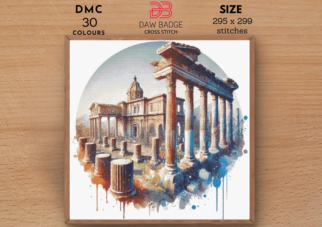 Pompeii Ruins Cross Stitch Pattern: Watercolor Landscape (PDF Pattern ...