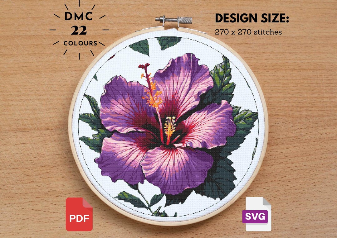 Lavender Hibiscus Cross Stitch Hibiscus Pattern Flower Pattern Floral ...