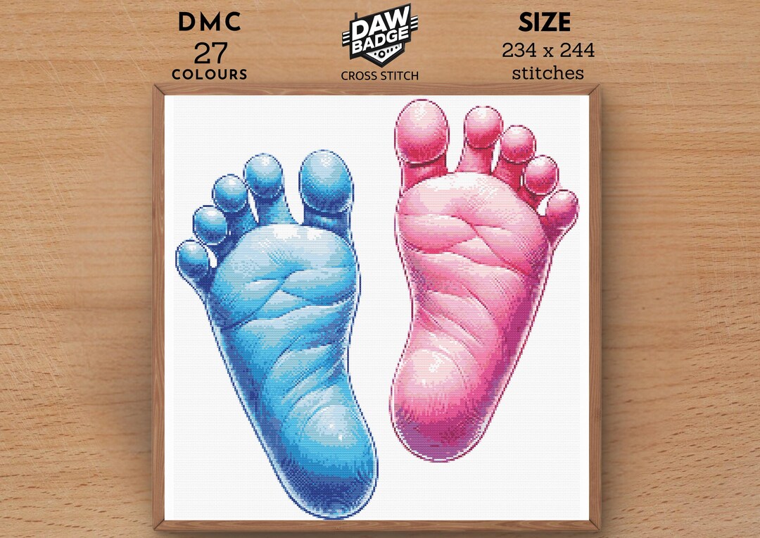 New Baby Footprints Nursery Girl Boy Embroidery Cross Stitch Pattern ...