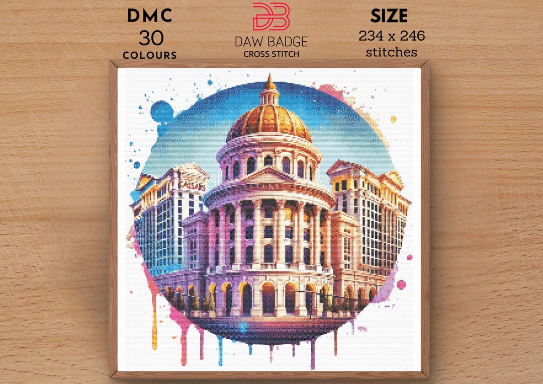 Caesars Palace Cross Stitch Pattern: Watercolor Landmark (PDF Pattern ...