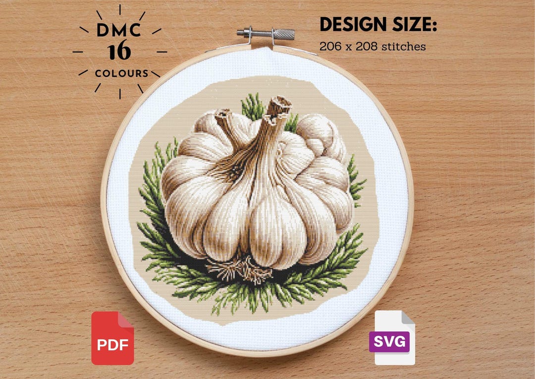 Vintage Garlic Cross Stitch Pattern: Fruit Garden Embroidery (PDF) - Etsy