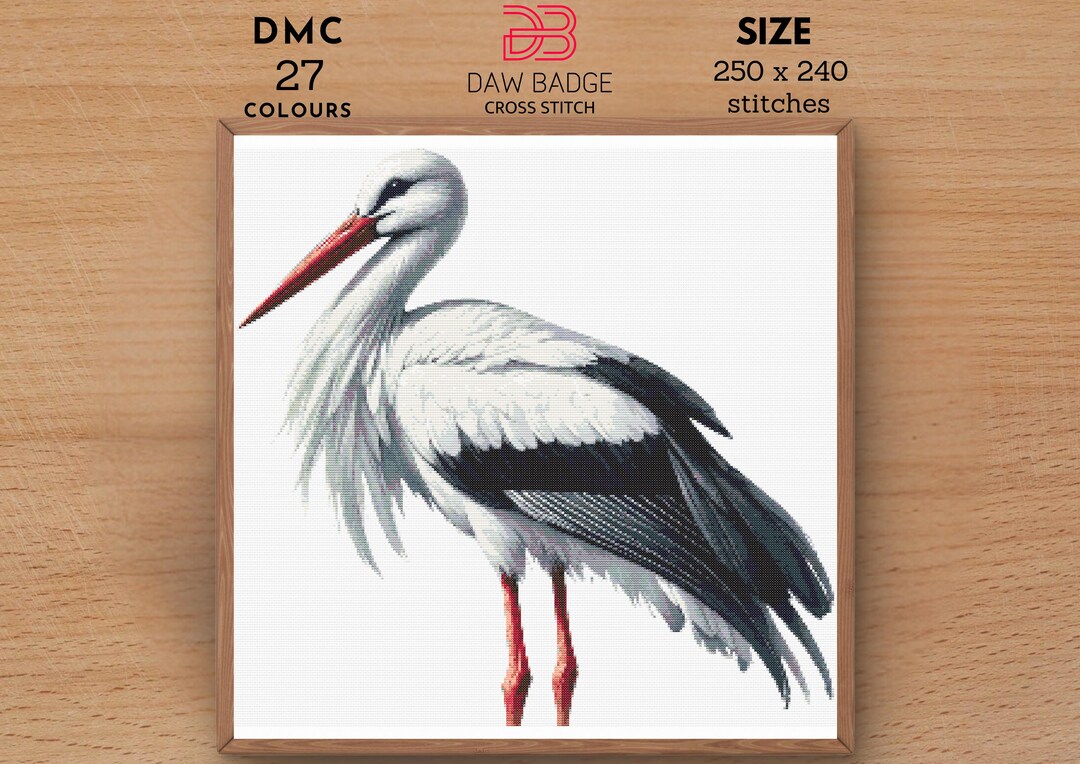 Stork Cross Stitch Pattern: Watercolor Bird Embroidery (PDF) - Etsy