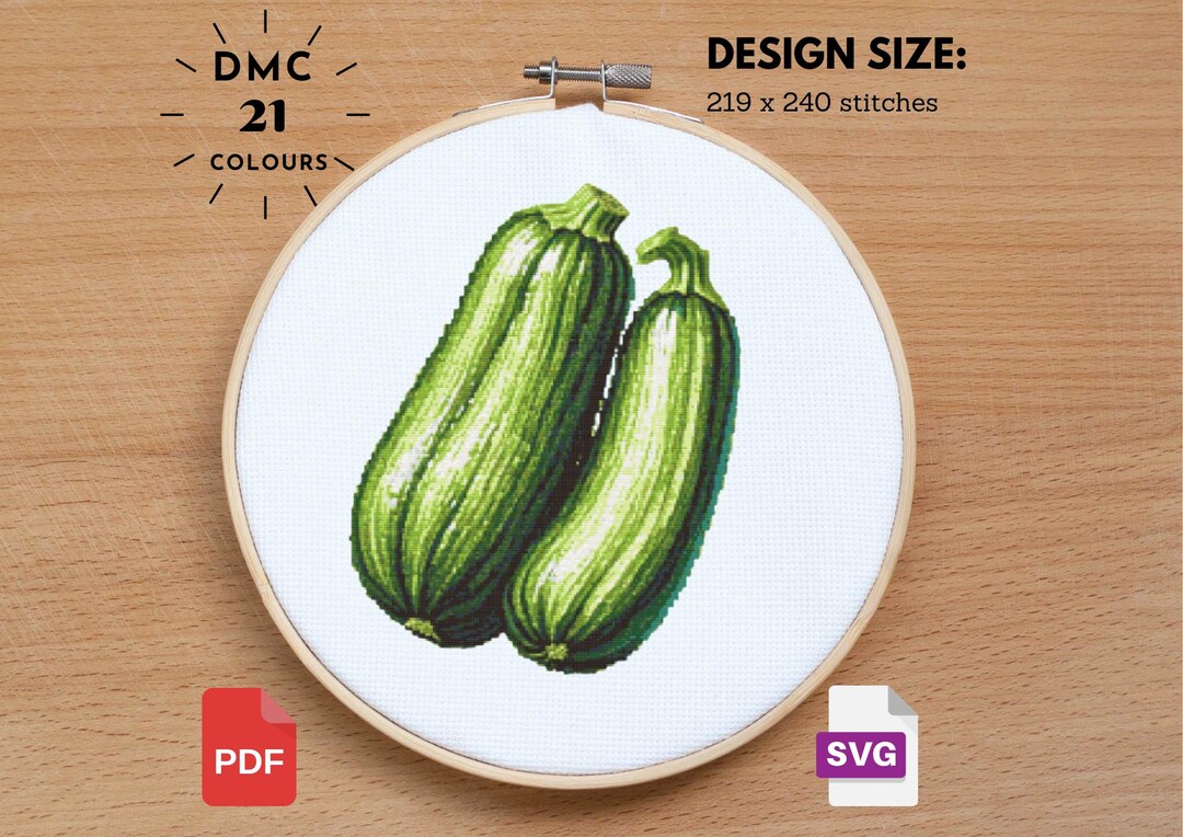Zucchini Cross Stitch Pattern: Vegetable Garden Embroidery (PDF) - Etsy