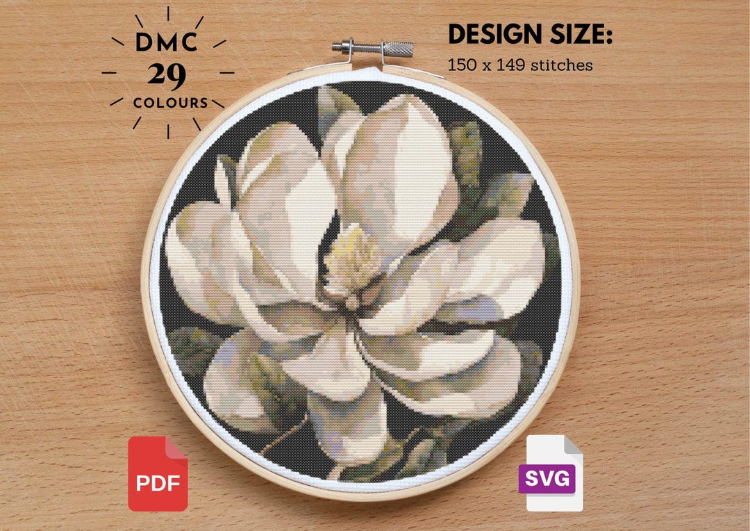 Magnolia Flower Cross Stitch Pattern: Vintage Floral Design (PDF) - Etsy