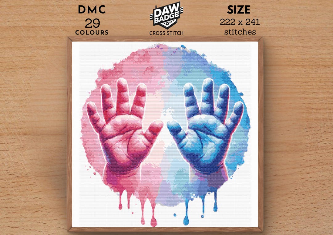 New Baby Handprint Nursery Sampler Cross Stitch Pattern Baby Room Decor ...