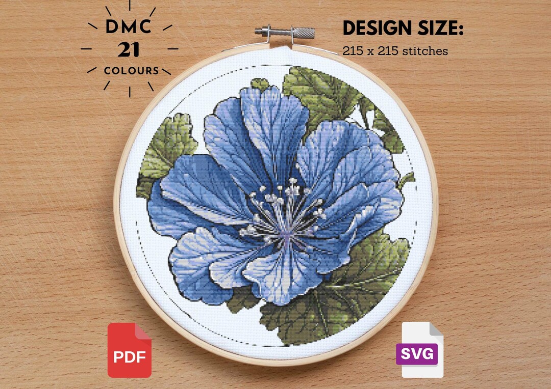 Blue Geranium Cross Stitch Pattern: Vintage Floral Design (PDF/SVG) - Etsy